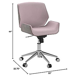 Elle Decor Ophelia Low-Back Task Modern Bentwood Home Office Armless Desk Chairs in Chrome Finish, French Pink 22.75D x 22W x 44H in