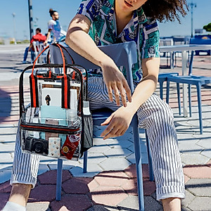 mommore Heavy Duty Clear Backpack Durable See Through Bookbags for School, Work (Red Black, Large)