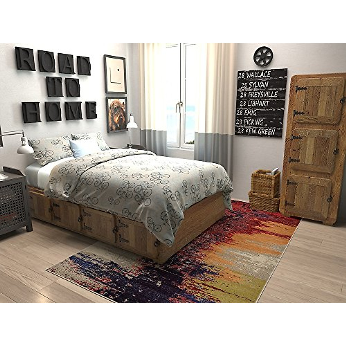 Unique Loom Estrella Collection Abstract, Rustic, Modern, Gradient, Distressed Area Rug, 5' 1" x 8' 0", Pink/Navy Blue