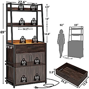 AOGLLATI Bookshelf and Bookcase, Bookshelf Organizer with 5-Tier Storage Rack, Industrial Wood Bookcase, Rustic Free Standing Bookshelves Metal Frame Display Rack for Living Room, Bedroom, Home Office