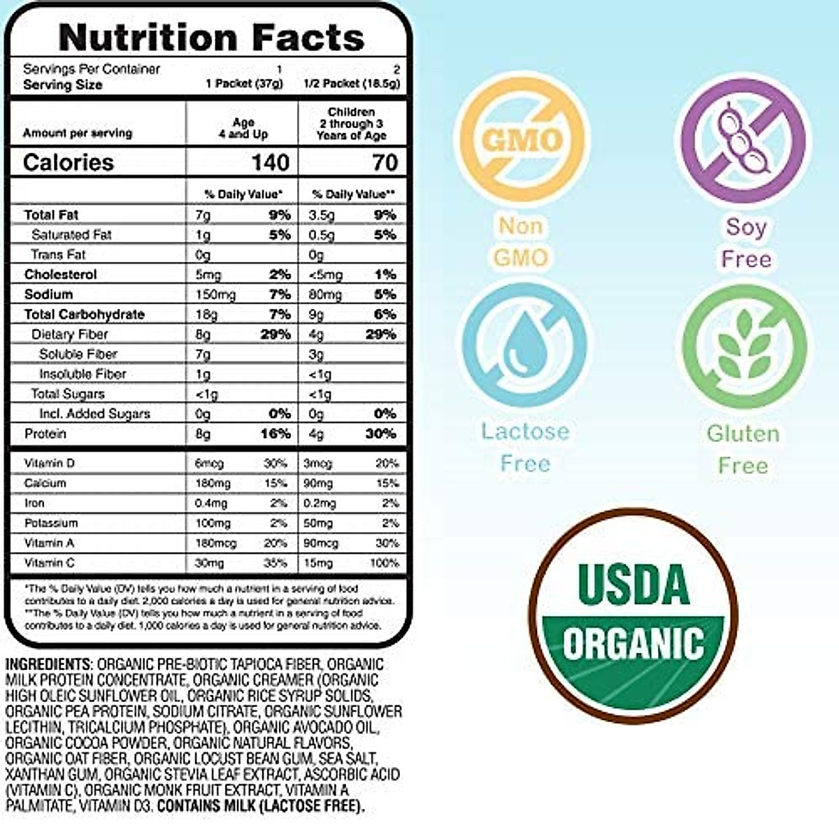 Earthshake Organic Kids Protein Nutritional Shake, Chocolate - Non GMO, Lactose Free, Soy Free, Gluten Free, Less than 1g of Sugar Per Serving, Amazing Taste | All Ages 2 & Up (Chocolate, 10 Count)