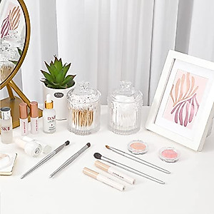 rejomiik 2 Pack Qtip Holder Glass Apothecary Jars with Lids Bathroom Accessories Vanity Organizers and Makeup Storage Canister for Cotton Ball, Cotton Swab, Floss, Candy, Clear