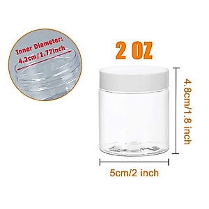 20 Pcs 2oz Plastic Cosmetic Container,Round Clear Pot Jars with White Lids,Empty Cosmetic Jar for Travel Storage,Lotion,Cream,Jewelry,Powder,Eye Shadow,Painting,DIY Crafts