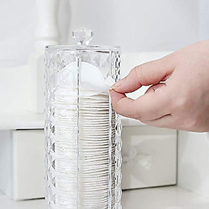 Acrylic Makeup Cotton Pad Holder, Luxspire Clear Diamond Pattern Cotton Pads Organizer dispenser Bathroom Jars for Round Cotton Display Stand Cosmetic Makeup Storage Box with Lid - Clear