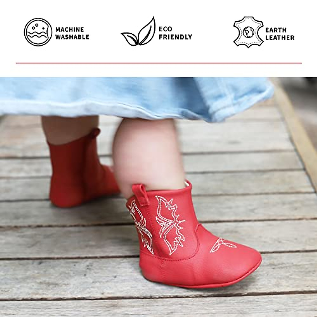 JuJuBe Eco Steps Baby Booties, Western Cowgirl or Cowboy Boots for Babies & Infants, Baby Boy or Baby Girl Shoe, Machine Washable Vegan Leather Baby Shoes, Brulee Brown - 6-9 Months