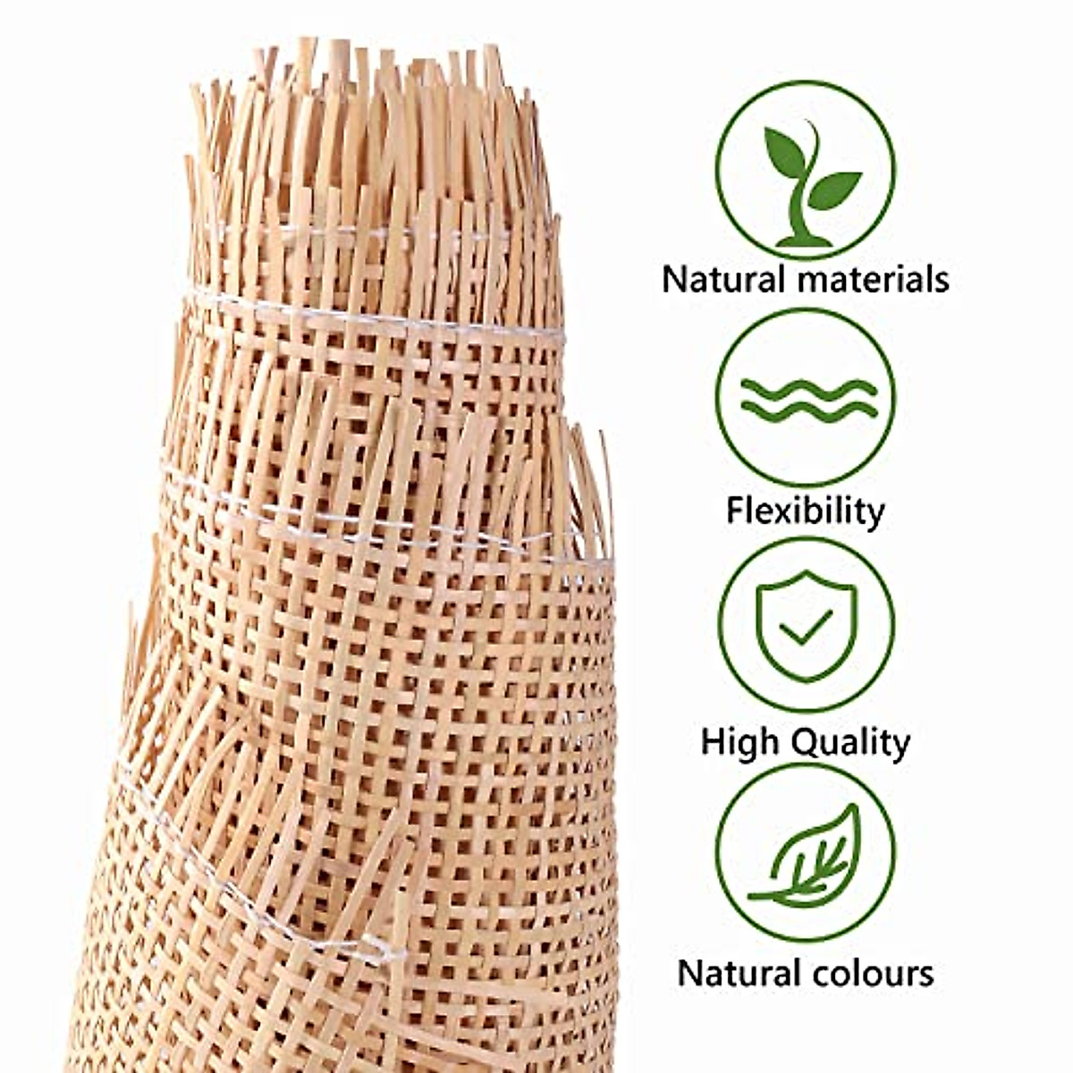 16" Square Shape Width Natural Cane Webbing, Rattan Webbing for Caning Projects, Woven Cane Roll for Furniture, Chair, Cabinet, Ceiling, Basket