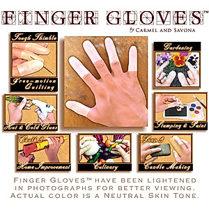 Finger Gloves (tm) by Carmel and Savona = Reusable Natural Rubber that fits like a Durable Second Skin ~ May be trimmed to any preferred length while still remaining Reusable + Touch Screen Compatible