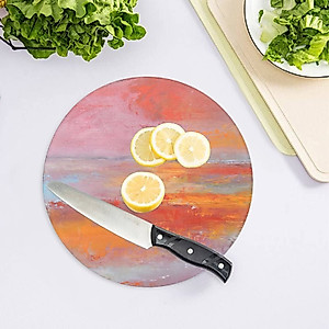 Bagea-Ka Hot Abstract Orange Blue Sunset Beach Scene Pattern Tempered Glass Cutting Board 8" Round Kitchen Decorative Chopping Board Small