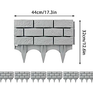SJUFNDS Garden Lawn Edge Fence Outdoor Brick Stone Look Borders No-dig Interlocking Landscape Edging Decorative Landscape Kits Plastic 5PCS (Grey-5pcs)