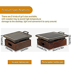 Helikim Portable BBQ Grill, Japanese-Korean Household Wooden Alcohol Stove BBQ Grill with Wooden Base for Indoor Dining Table, Camping, Outdoor Garden BBQ,23cm