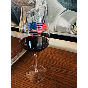 American Flag Long Stem Red Wine Glasses, Set of 2 Tall 20.5 oz Bordeaux Style Delivered in Custom Round Gift Box, Ideal Patriotic Gift, 4th of July Independence Day, Wedding Gift.