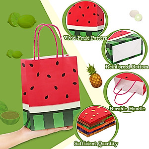 24 Pieces Summer Fruit Party Favor Bags, Paper Tutti Frutti Gift Treat Bag with Colorful Handle Candy Goodie Bag for Themed Birthday Baby Shower Party Supplies (Watermelon Kiwi Strawberry Orange)