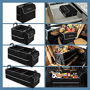Collapsible Trunk Organizer for Car with Insulated Leak proof Cooler Bag, 3 Compartments SUV Cargo Organizer Removable Dividers, 5 in1 Car Storage Organizer with Foldable Lid,2 Tie-Down Straps(Black)