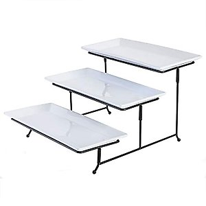 Gibson Home Gracious Dining Dinnerware, 3-Tier Rectangle Plate Set with Metal Stand, White