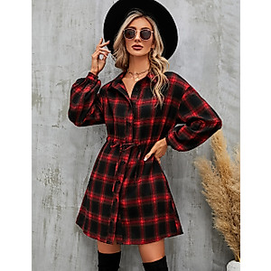 Blooming Jelly Womens Plaid Dresses Flannel Fall Long Sleeve Dresses Christmas Dress Winter Dresses for Women 2023(Large,Red Plaid)