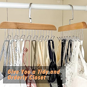 Bra Tank Top Hanger for Closet : Thickened Wooden Storage Rack Hangers with 2 Pack 16 Hooks Tie Belt Purse Ropa Hat Scarf Organizers for Woman Man (Original)