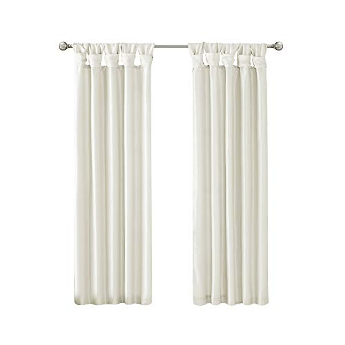 Madison Park Emilia Faux Silk Single Curtain with Privacy Lining, DIY Twist Tab Top, Window Drape for Living Room, Bedroom and Dorm, 50x84, White