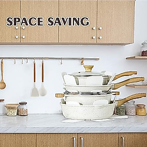 SENSARTE Nonstick Ceramic Cookware Set 13-Piece, Healthy Pots and Pans Set, Non-toxic Kitchen Cooking Set with Stay-Cool Handles, Silicone Tools and Pot Protectors, PFAS and PFOA Free