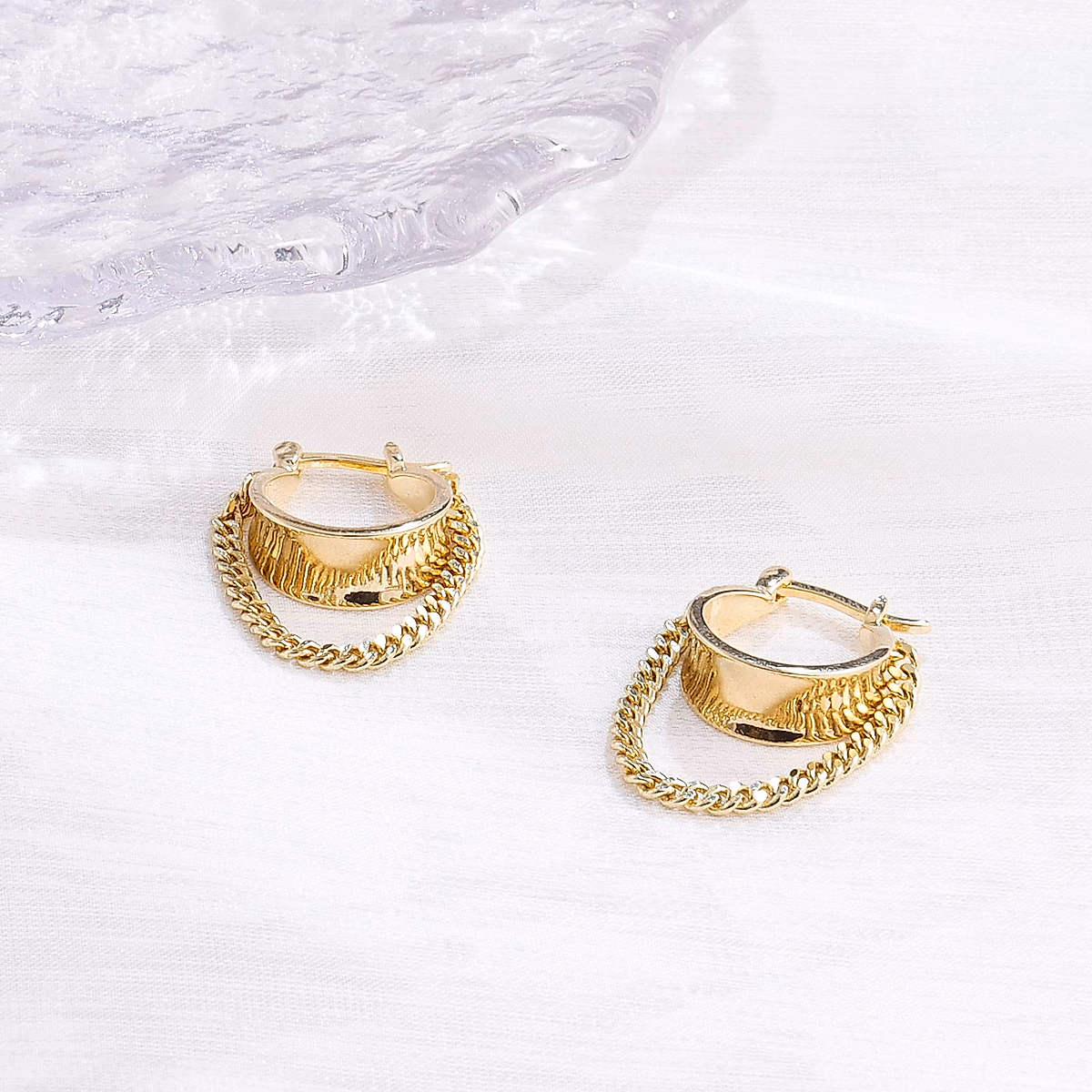 Ritach 925 Sterling Silver Small Huggie Hoop Earrings for Women Trendy 14K Gold Plated Chain Hoop Flower Dangle Drop Earrings