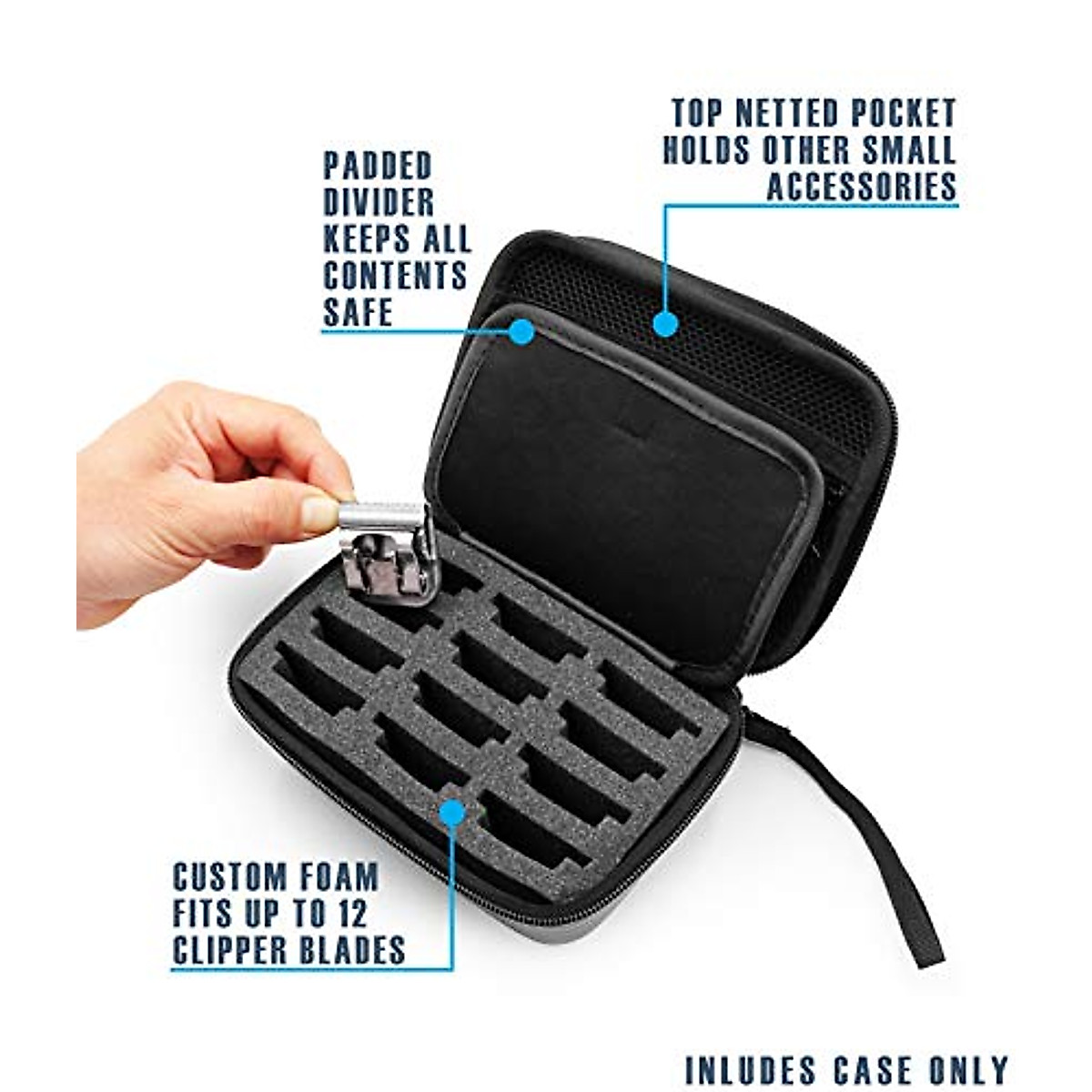 CASEMATIX Hair Clipper Guard Blade Holder Case for Barbers and Stylist Compatible with 12 Metal Andis, Oster, Wahl, Babyliss Detachable Clippers Metal Guards - Blade Storage Case Only