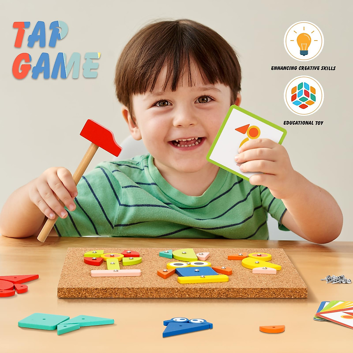 TOOKYLAND Fine Motor Toys, Toy Hammer and Nails Game is Montessori Toys That Exercise Children's Hands-on Skills and Develop Their Imagination for Kids