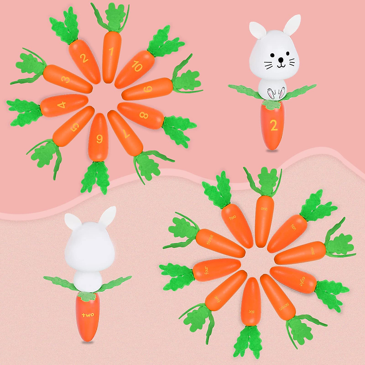 Uncle Nick Wooden Toys for Toddlers Montessori for Toddler Carrot Harvest Game, Developmental Shape Sorting Matching Puzzle Game for 3 Year Old Baby Boys and GirlsGifts Fine Motor Skill Toy