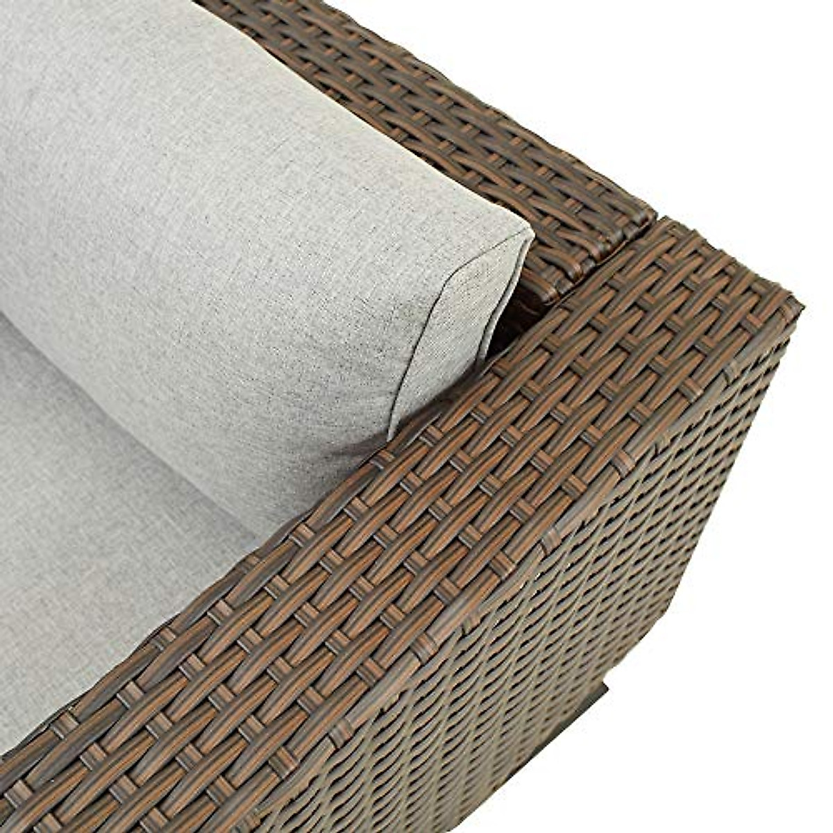 LOKATSE HOME Rattan Corner Sofa X Shape Leg Outdoor Furniture Patio Left-arm Chair with Cushions for Garden, Pool, Backyard, Brown