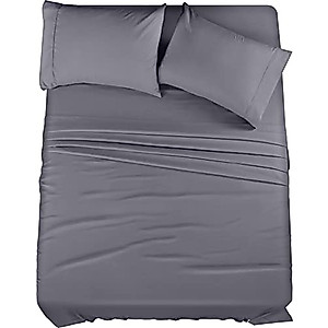 Utopia Bedding 1 Queen Quilted Fitted Mattress Pad White with 4PC Queen Bed Sheet Set Grey and 2 Pack Queen Bed Pillows for Sleeping