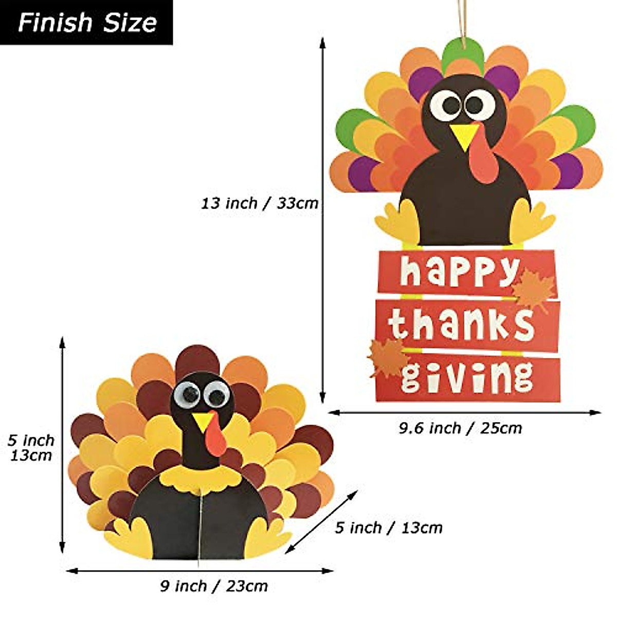 Thanksgiving Crafts for Kids - Turkey Crafts for Autumn Home Classroom Decorations - Festive Fall Thanksgiving Party Turkey Craft Kit - DIY Happy Thanksgiving Sign & 3D Turkey Decor Supplies