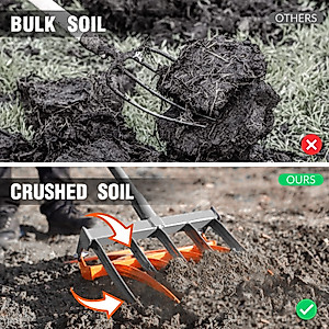 Walensee Broad Fork Tool Cultivator Tiller Manual Hand Tiller with 9 Steel Tines for Garden & Lawn 2-IN-1 Garden Twist Tiller for Regularly Digging and Crushing Soil, Pitchfork Boradfork Tool For Farm