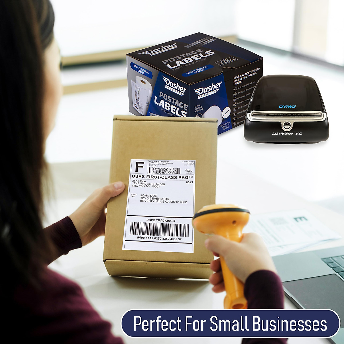 Dasher Products Shipping Labels Compatible with Dymo LabelWriter 4XL 1744907 4x6 Thermal Postage Labels, Water & Grease Resistant, Ultra Strong Adhesive, Perforated, BPA Free, 220 Labels/Roll (4 Pack)