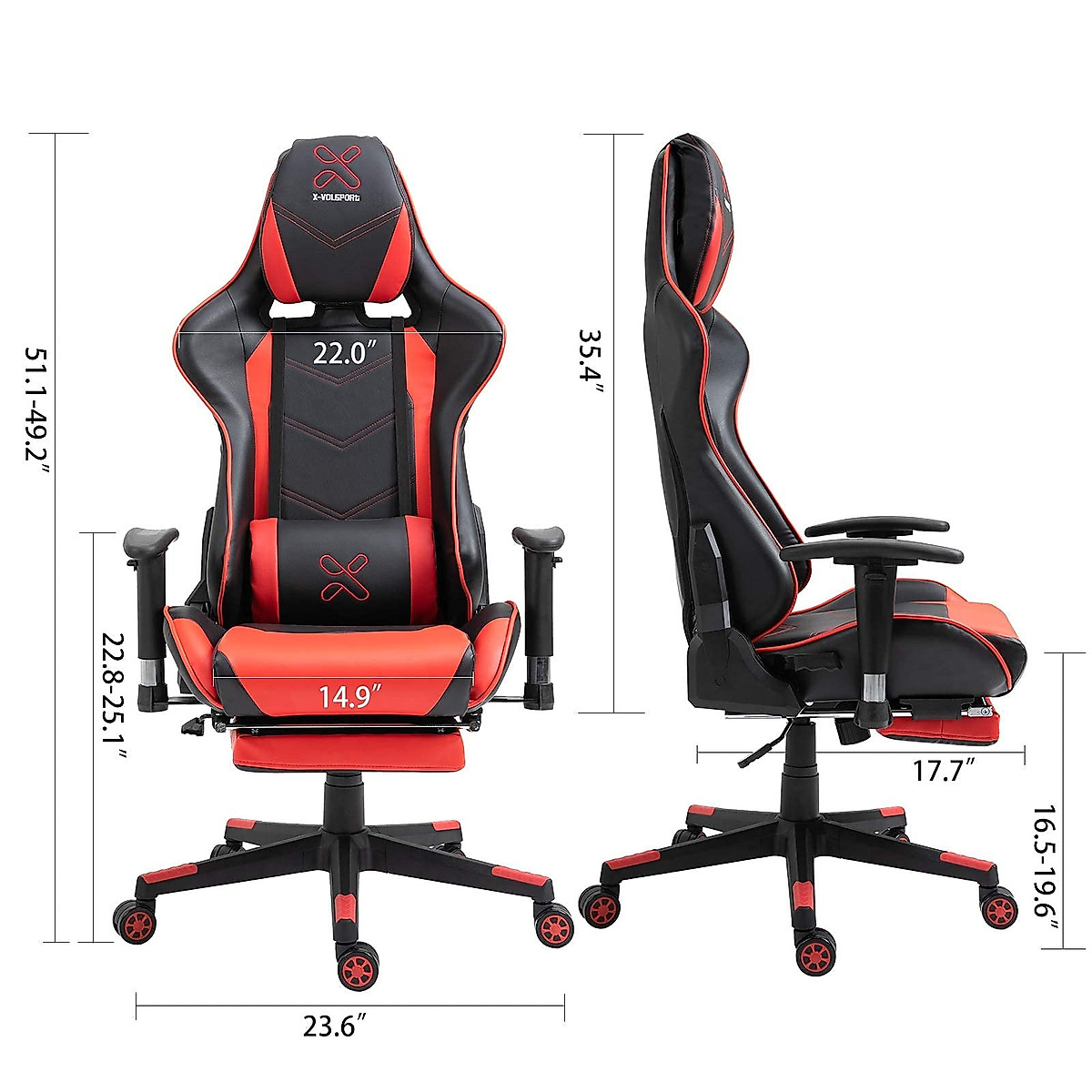 X-VOLSPORT Massage Gaming Chair with Footrest Reclining High Back Ergonomic Office Chair with Lumbar Support and Headrest Computer Chair Red Desk Chair