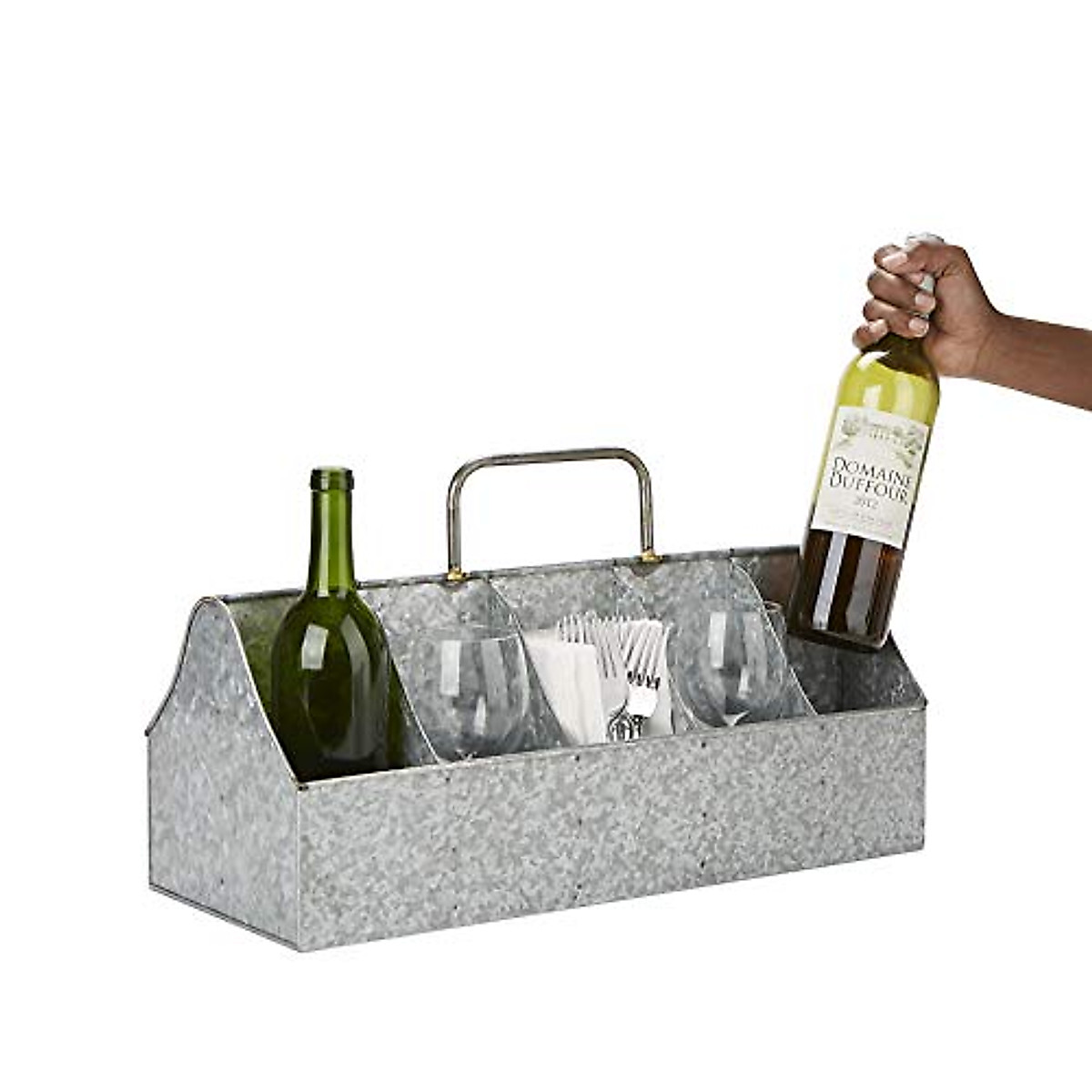 Mind Reader ICAD5-SIL Iron 5 Caddy with Cut Out Handle, Barnyard Vintage Designed Storage Bin, Silver 10 Compartment