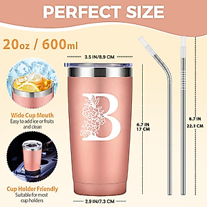 Leraverppy Personalized 20oz with Initial Stainless Steel Coffee，Leak Proof Rose Gold Tumbler with Lid And Straw Double Wall Thermal Cups for Hot and Cold Drinks Monogrammed Gifts for Women（C20-B）