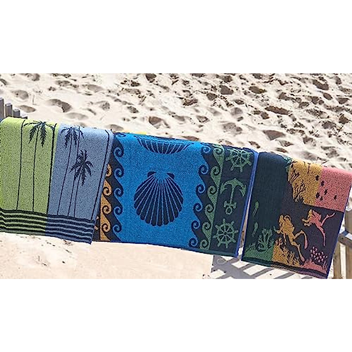 BolBom's Terry Cotton Beach Towel, Set of 6 Assorted Beach Towel, Oversize 30" x60” Quick Dry High Absorbent Towel for Beach,Travel,Swim,Pool,Yoga, Hotel,Parties,Guests & Perfect for Daily Use
