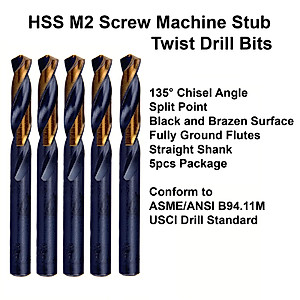 MAXTOOL 1/4" 5pcs Identical Screw Machine Drills HSS M2 Twist Stub Drill Bits Black & Bronze Fully Ground Straight Shank Short Drills; SMF02H10R16P5