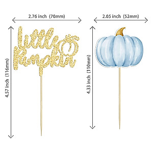 Gyufise 24Pcs Little Pumpkin Cupcake Toppers Blue Pumpkin Cake Toppers Gender Reveal Cake Decorations for Thanksgiving Birthday Baby Shower Fall Theme Party Decoration Supplies