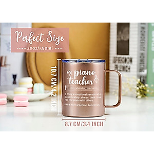 Onebttl Piano Teacher Gift for Women, 12oz/350ml Stainless Steel Insulated Coffee Mug with Lid - Rosegold