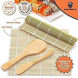 Sushi Ninja Sushi Making Kit for Beginners - Sushi Bazooka Sushi Maker Kit with Bamboo Sushi Rolling Mat, Sushi Knife, Avocado Slicer, Chopsticks, Rice Paddle, Rice Spreader & DIY Sushi Roller Guide