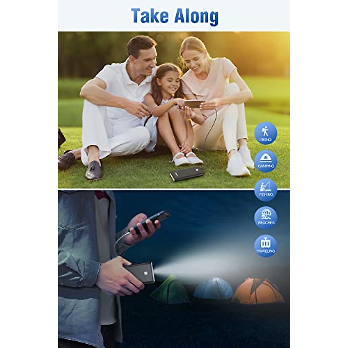EnergyQC Pilot X7 Portable Charger,20000mAh 18W PD Fast Charging Power Bank,USB C Input/Output Battery Pack with LED Flashlight for iPhone,Samsung and More - Black