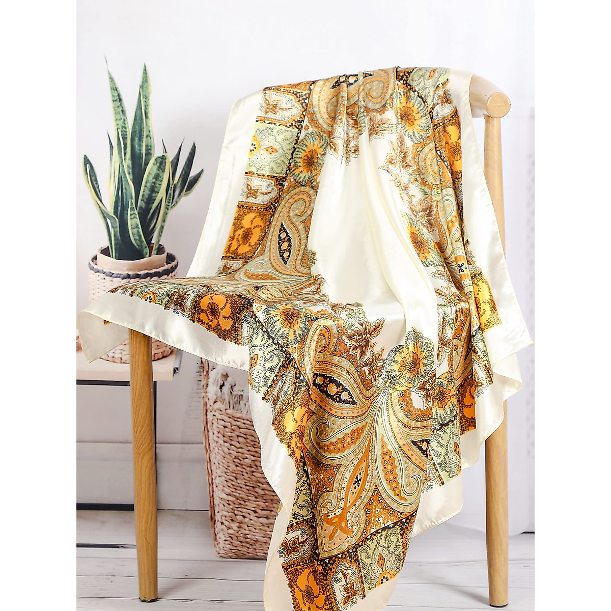 Janmercy 16 Pcs 35" Satin Head Scarf Hair Scarf Silk Like Bandana Scarf Large Square Neck Scarf Shirt Scarf for Women Girls Hair Wrapping Sleeping, 16 Styles