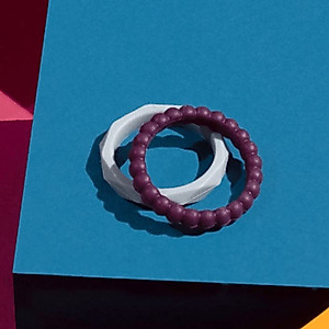 QALO Women's Rubber Silicone Ring, Stackable Bead, Rubber Wedding Ring for Women, Breathable, Durable Engagement Silicone Band, 4mm Wide 2.5mm Thick, Plum, Size 8