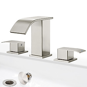 GAGALIFE Waterfall Bathroom Faucets for Sink 3 Hole - Brushed Nickel Bathroom Faucet with Pop-up Drain, 8 Inch Widespread Bathroom Sink Faucet 2-Handles, Modern Vanity Faucet with Supply Lines