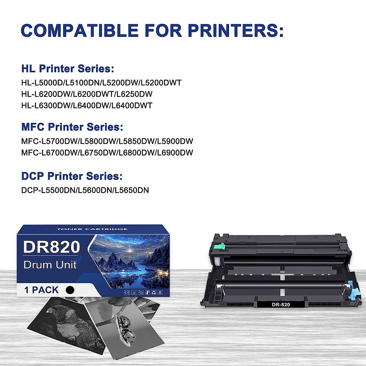 Toner Bank Compatible DR820 Drum Unit Replacement for Brother DR820 DR-820 DR 820 Work with Brother HL-L6200DW MFC-L5850DW HLL6200DW MFC-L5900DW MFC-L5700DW HL-L5200DW MFC-L6800DW Printer-1 Pack