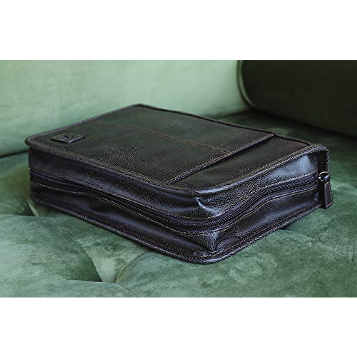 Aviator Bible Cover for Men, Zippered, with Handle, Leather Look, Brown, Extra Large