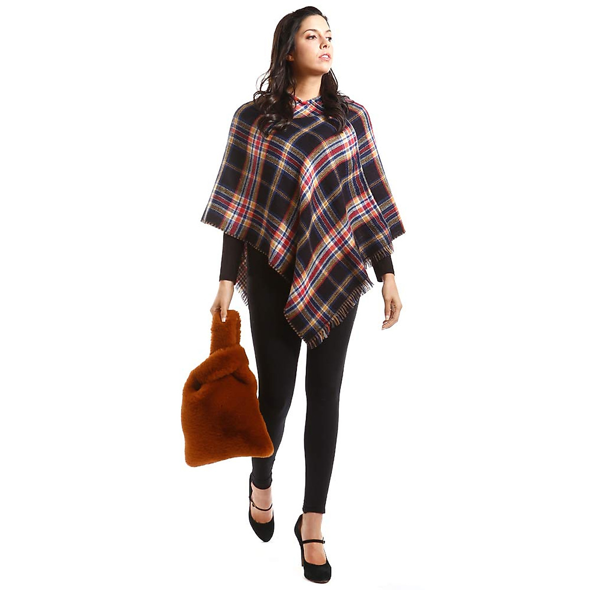 Me Plus Soft Faux Fur Pull Through Strap Slouchy Wrist Fashion Tote Bag (Grey)