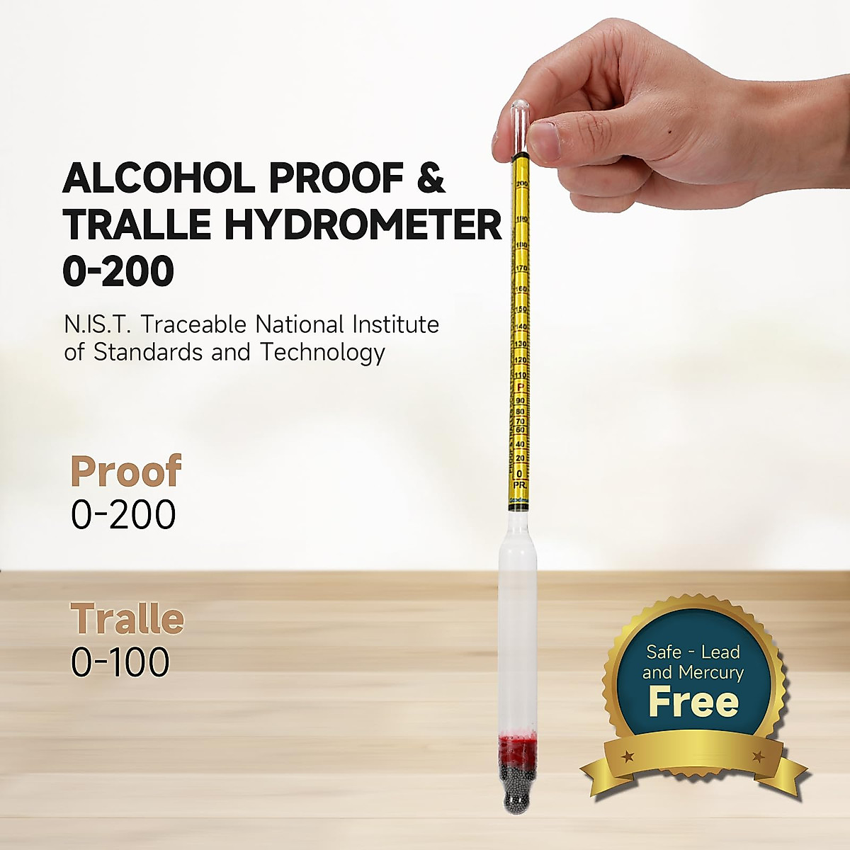 0-200 Proof & Tralle Alcohol Hydrometer Meter Test Kit,with Glass Test Jar,Accurate Tester & Glass Cylinder for Proofing Distilled Spirits & Moonshine Alcoholmeter Testing Set,Uporstvo