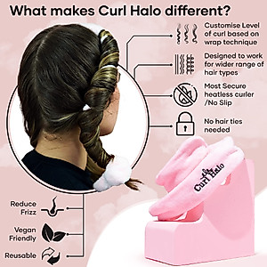 Curl Halo Heatless Curls | The Ultimate Heatless Curler for All Hair Types | Microfiber Heatless Curler | Wired Overnight Curler for Secure Hold (Pink)