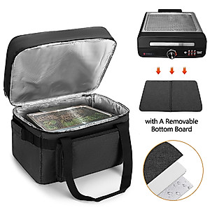 LUXJA Indoor Grill Carrying Bag with Bottom Pad Compatible for Ninja Sizzle GR101 Smokeless Grill, Double Layer Electric Grill Bag with Plates Section (Bag Only), Black