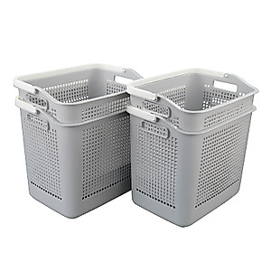 Hommp 4-Pack 35 L Plastic Laundry Hamper, Large Storage Basket with Handle, Gray